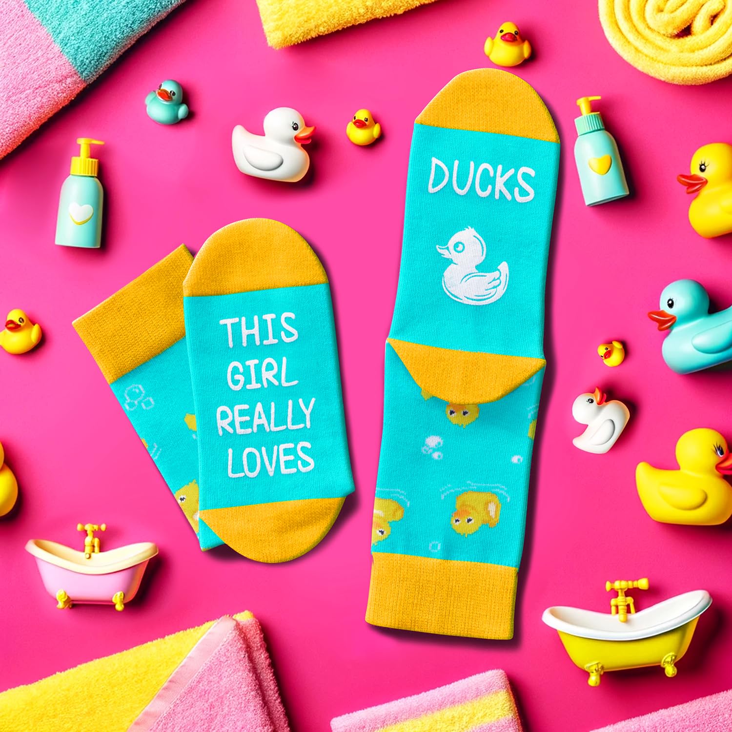 Zmart Cute Duck Socks Teen Girls Cute Rubber Duck Socks Kids, Funny Rubber Duck Gifts Duck Lover Gifts 7-10 Years