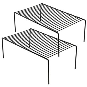 gedlire kitchen cabinet shelf organizer set of 2, large (15.7 x 9.4 inch) metal wire pantry storage shelves, dish plate racks for cabinets, freezer, counter, cupboard organizers and storage, black