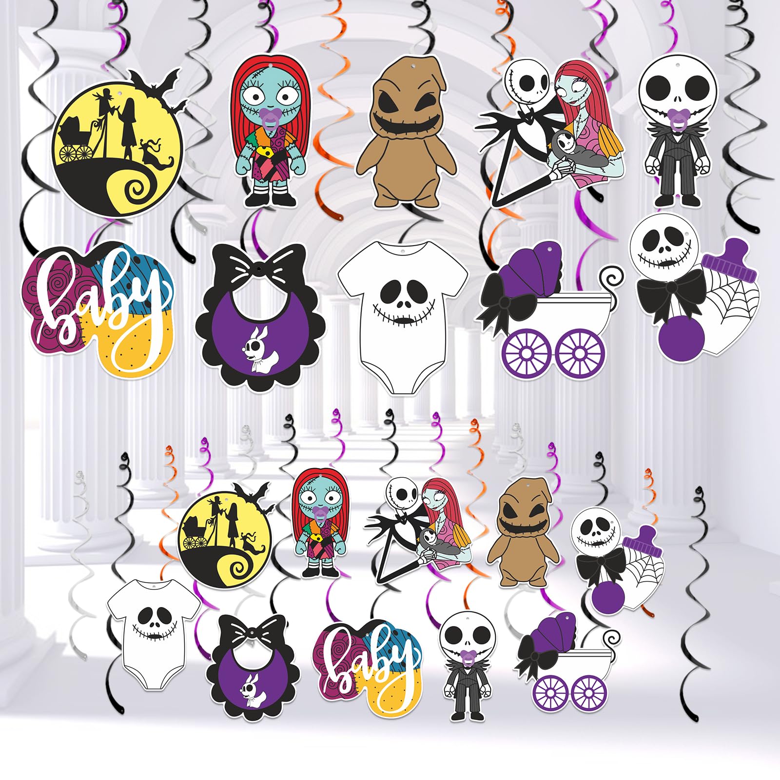 HigzYovn Nightmare Before Christmas Baby Shower Hanging Decorations, 10 Pieces, 8 x 9 inches, Round, Unisex, Hand Wash Only