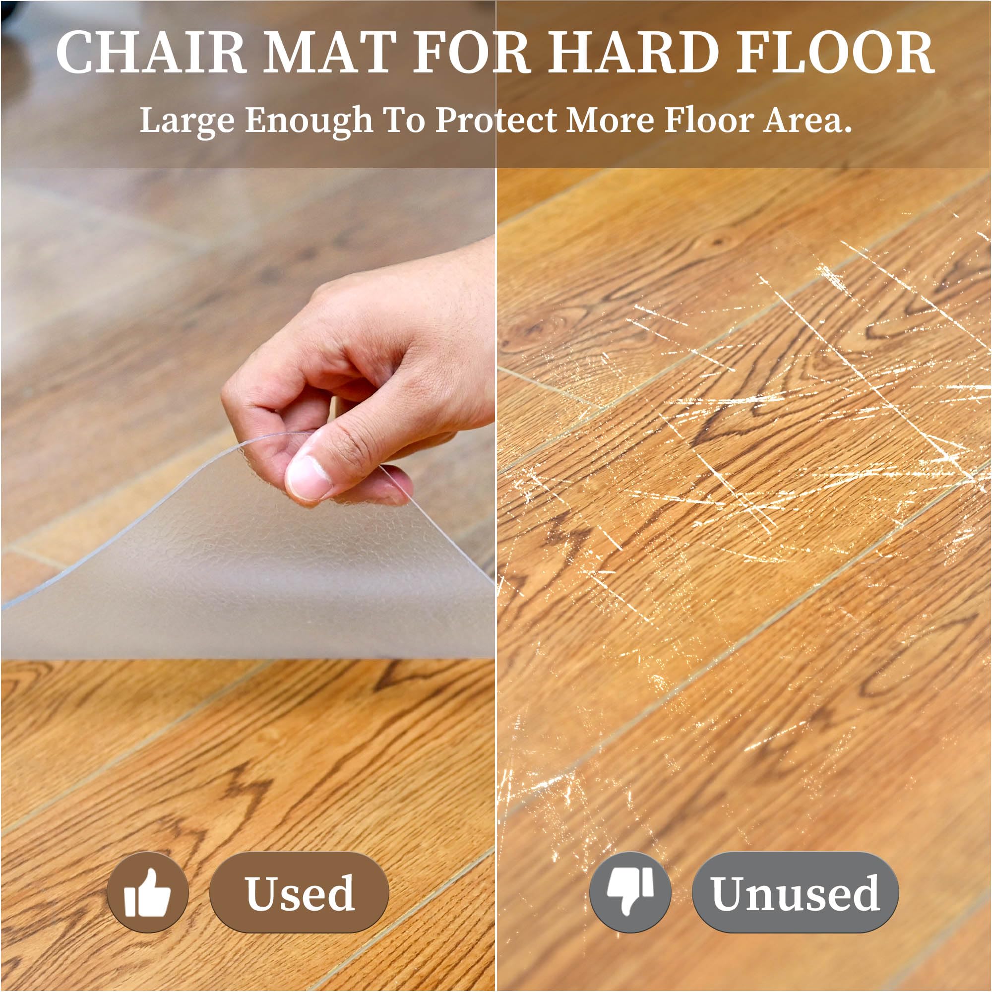 Naturei Large Chair Mat for Hard Floors, 46” x 60” Clear Floor Protector Mat, Easy Rolling Desk Chair Mats for Hardwood, Easy to Clean (Rectangle)