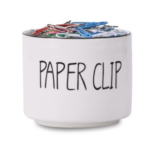 Ceramic Paper Clip Holders, Farmhouse Binder Clip Dispenser Organizer for Desk ,Cute Office Push Pins Holder,8oz White