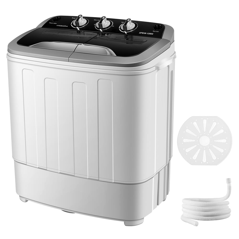 Portable Washing Machine Mini Compact Twin Tub 18lbs Portable Washer and Dryer Combo (10.5Lbs) & (7.5Lbs) Built-in Gravity Drain for Camping Apartments, Dorms, College, RV’s and Small Spaces