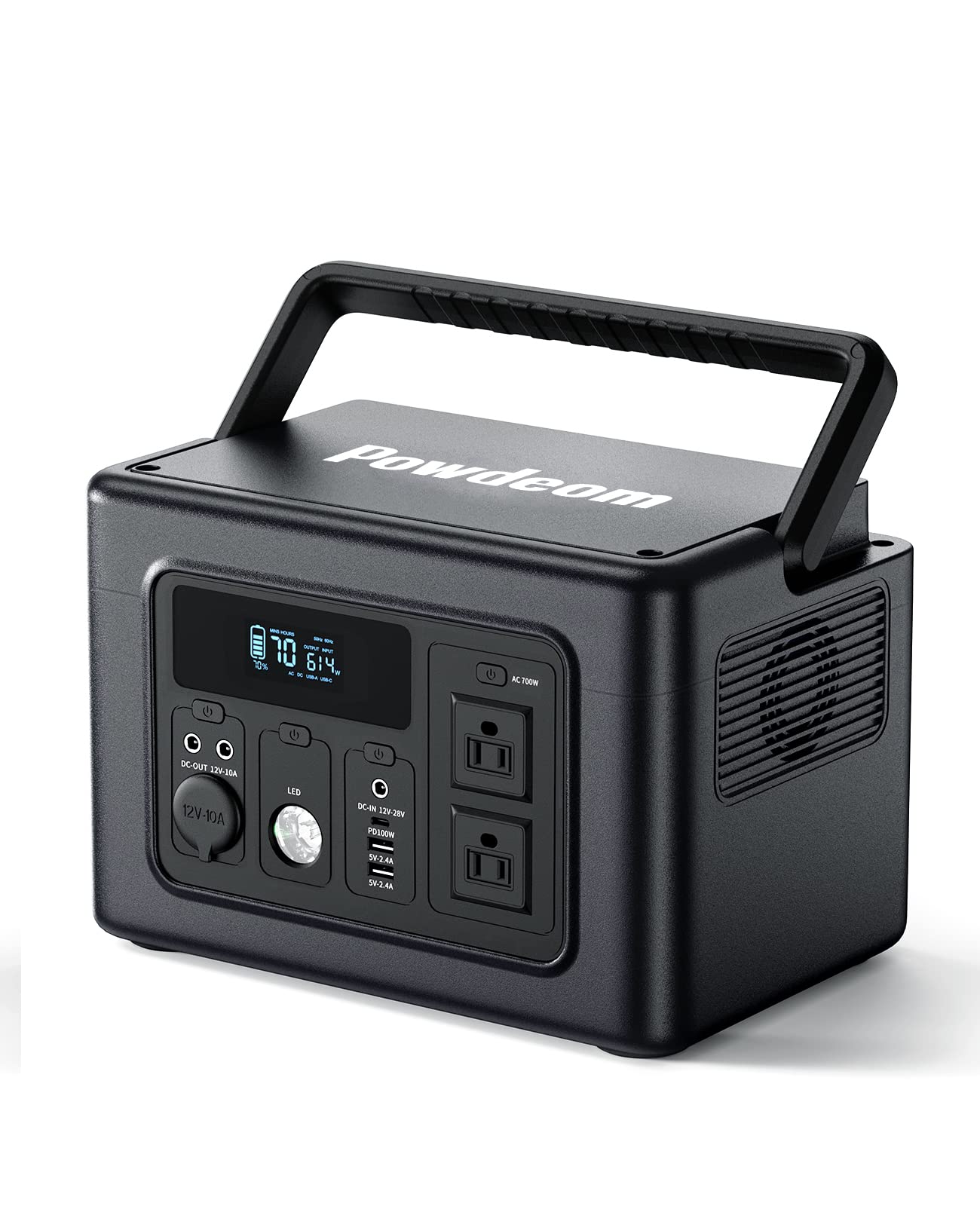 Powdeom 700W Portable Power Station with AC Outlet, 614Wh LiFePO4 Battery Backup Power Supply, 500W AC Input Recharge 0-80% Within 1 Hour for Camping, Outdoors, Off-grid Life