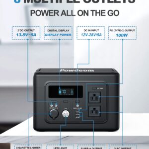 Powdeom 700W Portable Power Station with AC Outlet, 614Wh LiFePO4 Battery Backup Power Supply, 500W AC Input Recharge 0-80% Within 1 Hour for Camping, Outdoors, Off-grid Life