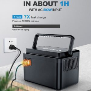 Powdeom 700W Portable Power Station with AC Outlet, 614Wh LiFePO4 Battery Backup Power Supply, 500W AC Input Recharge 0-80% Within 1 Hour for Camping, Outdoors, Off-grid Life