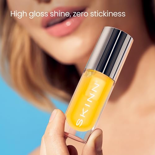 SKINN Luminous Golden Lip Oil - Support Collagen Production, Smooth Lines & Soothe Dry Cracked Lips - Hydrating Lip Gloss & Oils Improves Elasticity, Texture & Luminosity - Vitamin C & Manuka Honey