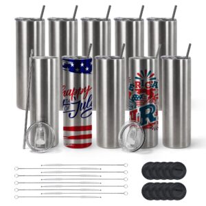 AGH 10 Pack 20oz Sublimation Tumblers Straight Skinny Tumblers, Stainless Steel Vacuum Insulated Tumblers with Lid and Straw, Double Wall Travel Coffee Tumblers, Keeping Chilled up to 12 Hours