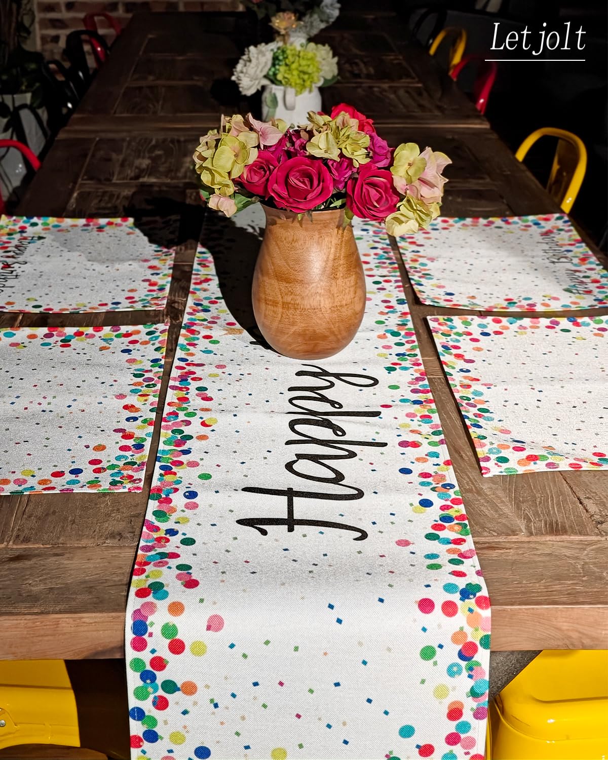 Letjolt Birthday Placemat Happy Birthday Sign Birthday Table Mats White Birthday Table Decorations Birthday Party Supplies, Set of 4