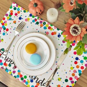 Letjolt Birthday Placemat Happy Birthday Sign Birthday Table Mats White Birthday Table Decorations Birthday Party Supplies, Set of 4