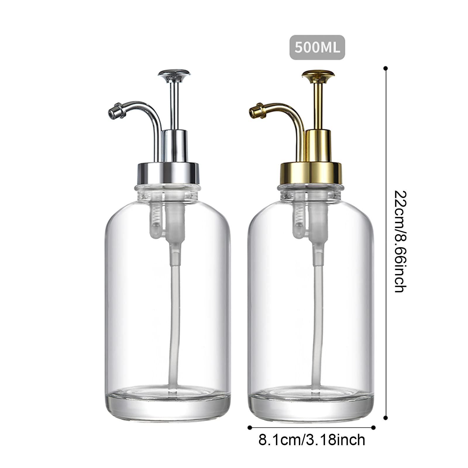 Glass Mouthwash Dispenser, Mouth Washer Container Soap Dispenser with Tray and Stickers, Mouth Washer Dispenser with Funnel for Bathroom Countertop Lavatory(Silver)