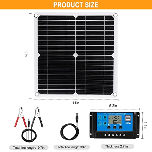 WOSILICON Solar Panel Kit Portable 20W 12V Monocrystalline, with 10A Solar Charge Controller and Extension Cable with Battery Clips for Home Outdoor Lights RV Camping Blink Outdoor Camera Generators