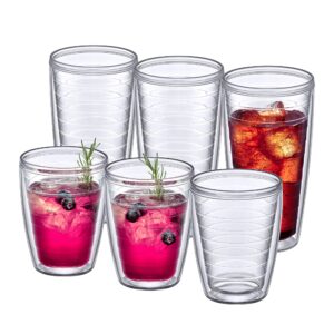 amazing abby - alaska - 16-ounce and 24-ounce insulated plastic tumblers (set of 6), double-wall plastic drinking glasses, all-clear reusable plastic cups, bpa-free, shatter-proof, dishwasher-safe