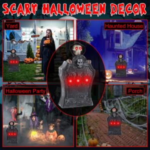 Halloween Decoration Tombstone with Scary Music, Animated Movable Skeleton Skull with Glowing Eyes & Voice Activation Halloween Decor for Yard Lawn Haunted House Indoor Outdoor Party Props