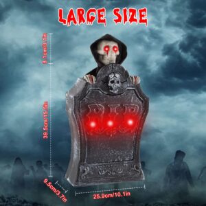 Halloween Decoration Tombstone with Scary Music, Animated Movable Skeleton Skull with Glowing Eyes & Voice Activation Halloween Decor for Yard Lawn Haunted House Indoor Outdoor Party Props