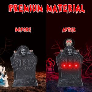 Halloween Decoration Tombstone with Scary Music, Animated Movable Skeleton Skull with Glowing Eyes & Voice Activation Halloween Decor for Yard Lawn Haunted House Indoor Outdoor Party Props