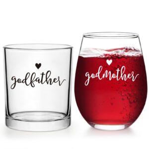 dazlute godparents proposal gift, godfather whiskey glass godmother stemless wine glass for godmother godfather mothers day fathers day christmas birthday, baptism gift for godparents from godchild