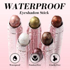 Ardorlove 3 Pcs Glitter Eyeshadow Stick with Soft Brush, Soft silky Eye Shadow Pencil with Smudge Proof Eyeshadow Primer Base, Shimmer Eye Makeup Cosmetics, Cream Eyeshadow Stick (Earth Rose)