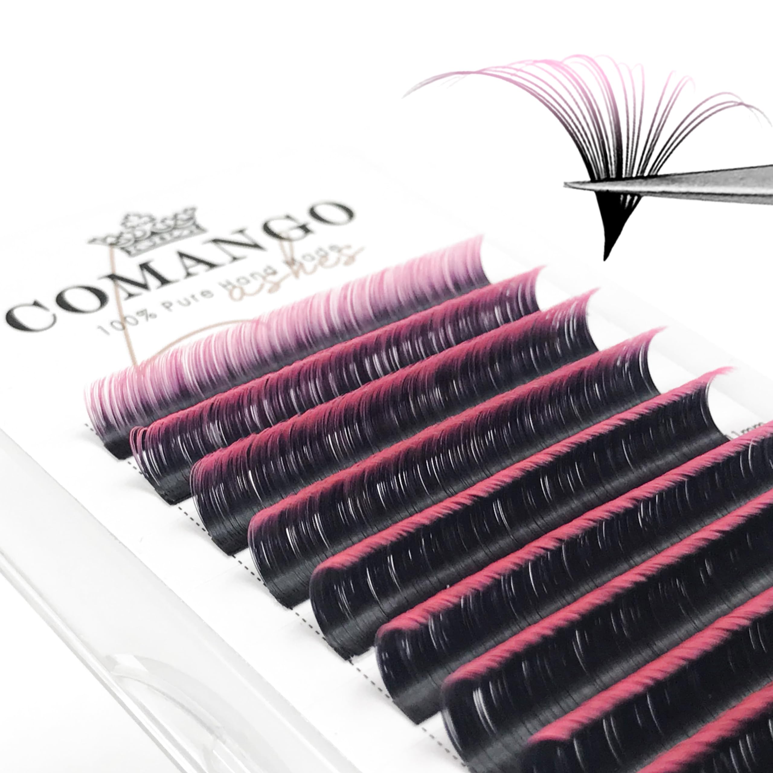 New Colored Easy Fan Ombre Lash Extensions, 8-14mm Mixed Colored Lashes Black Ombre Pink Colored Eyelash Extensions 0.07mm C Curl Self Fanning Volume Lash Extensions 2D-20D Colored Lashes.