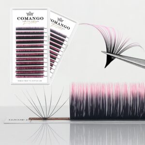 New Colored Easy Fan Ombre Lash Extensions, 8-14mm Mixed Colored Lashes Black Ombre Pink Colored Eyelash Extensions 0.07mm C Curl Self Fanning Volume Lash Extensions 2D-20D Colored Lashes.