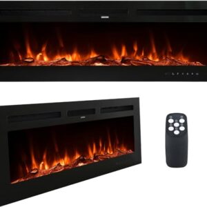 50 Inch Electric Fireplace Wall Mounted Linear LED Flame Fireplace with Remote Control,Timer,Touch Screen,Multicolor Flames,750/1500W Recessed in Wall Fireplace Heater for Living Room