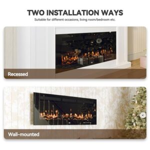 50 Inch Electric Fireplace Wall Mounted Linear LED Flame Fireplace with Remote Control,Timer,Touch Screen,Multicolor Flames,750/1500W Recessed in Wall Fireplace Heater for Living Room