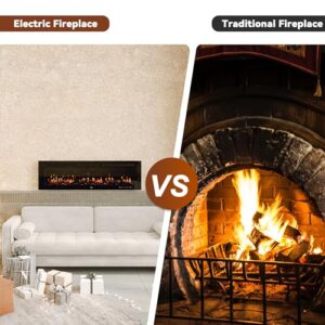 50 Inch Electric Fireplace Wall Mounted Linear LED Flame Fireplace with Remote Control,Timer,Touch Screen,Multicolor Flames,750/1500W Recessed in Wall Fireplace Heater for Living Room