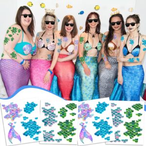 Mermaid Scale Temporary Tattoos Stickers,12 Sheets Mermaid Themed Tattoos Stickers Party Decoration Supplies Party favors for Kids Adults