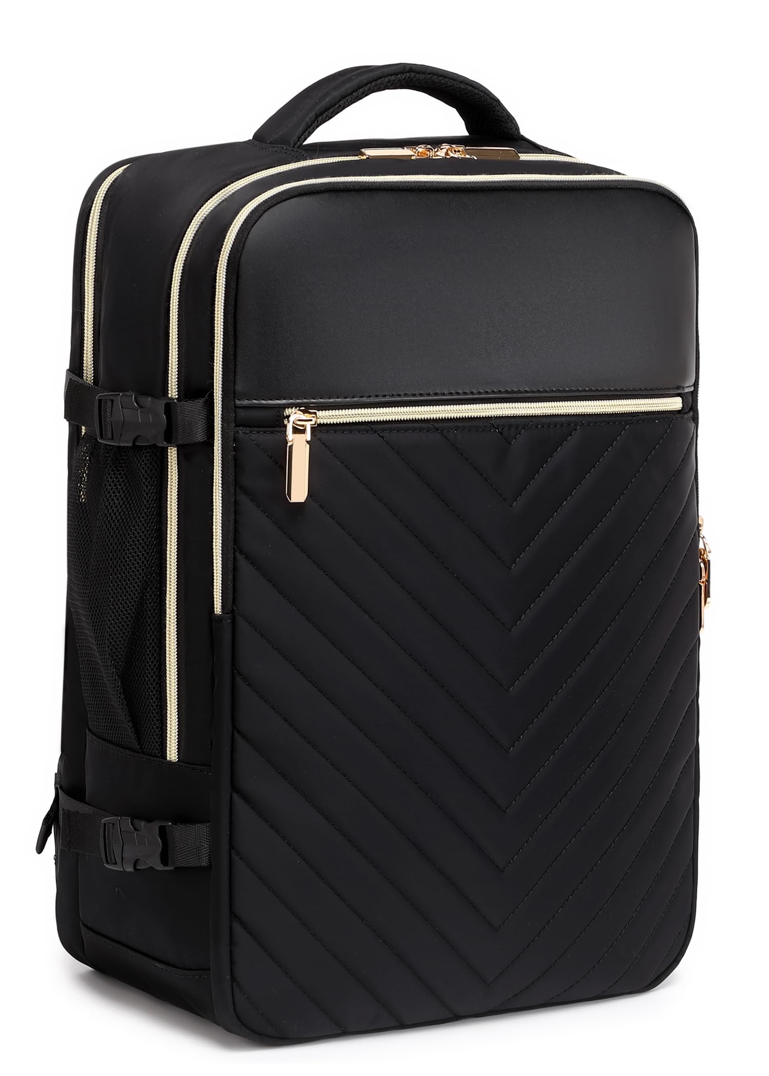 Shaelyka Personal Item Bag for Airlines, 18x14x8 Inches Carry on Luggage, Flight Approved Large Suitcase, 15.6 inches Laptop, Black-gold