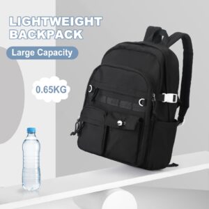 weradar Black School Backpack For Women Men,Aesthetic College Backpack With Lots of Pockets,Lightweight High School Bag For Teens Girls Boys,Cute Bookbag