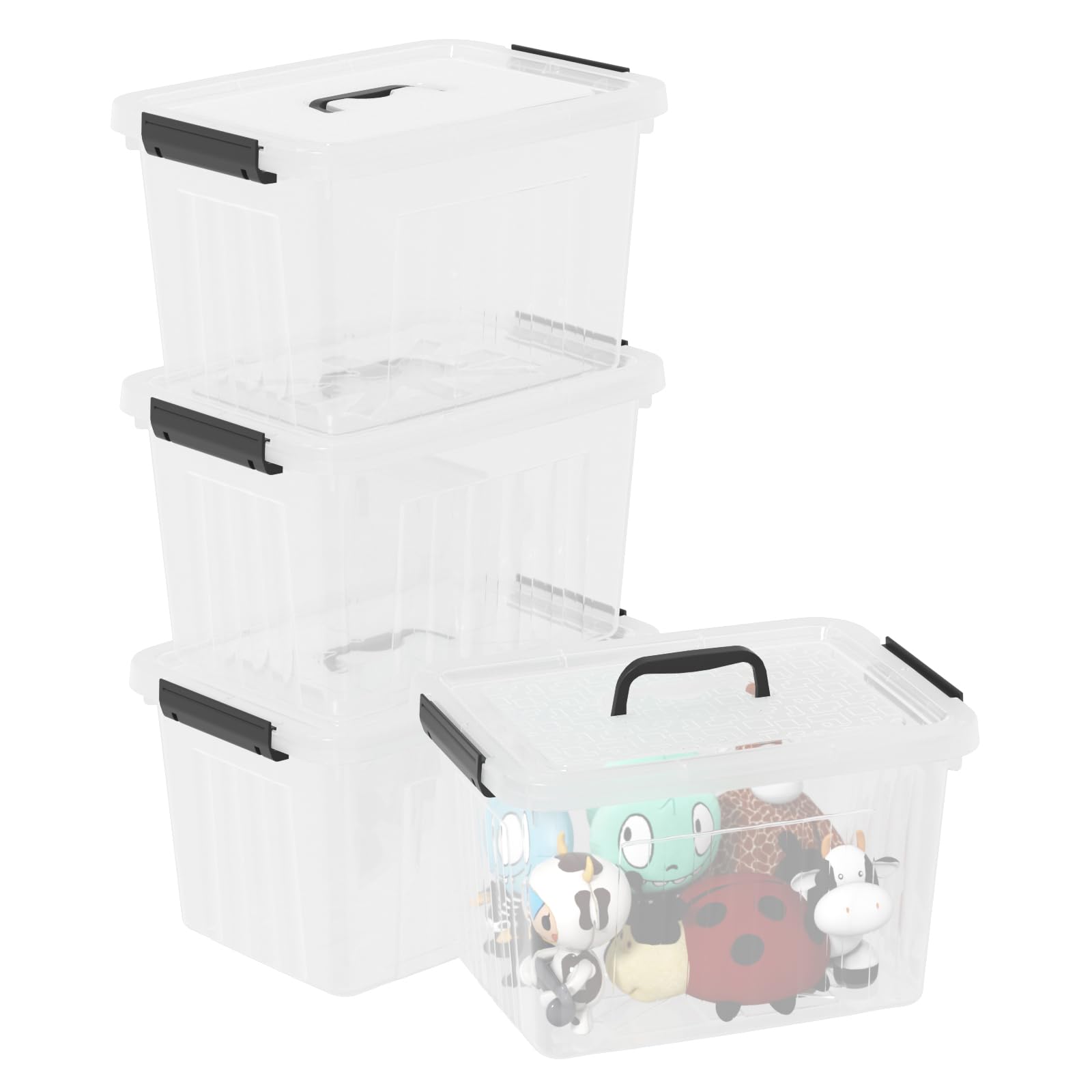 Nesmilers 4-pack 20 L Plastic Latching Boxes Totes, Clear Storage Bins with Lids/handles