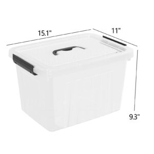 Nesmilers 4-pack 20 L Plastic Latching Boxes Totes, Clear Storage Bins with Lids/handles