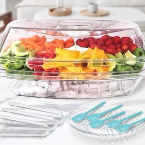 INNOVATIVE LIFE High-end Veggie Fruit Tray with Lid, Ice Chilled Vegetable Serving Platter with Ice Tray on Bottom, Perfect for Entertaining, Parties and Buffet, Clear