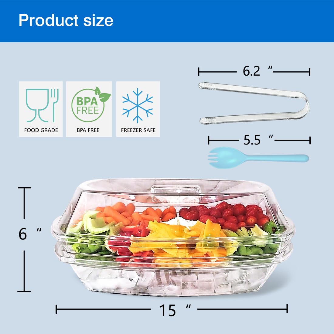 INNOVATIVE LIFE High-end Veggie Fruit Tray with Lid, Ice Chilled Vegetable Serving Platter with Ice Tray on Bottom, Perfect for Entertaining, Parties and Buffet, Clear