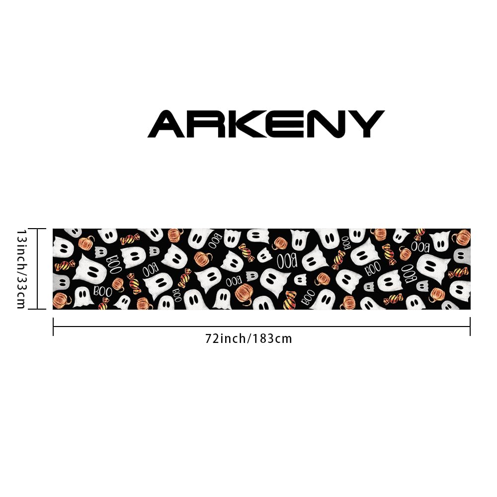 ARKENY Halloween Table Runner 13x72 Inches,Pumpkin Spooky Ghost Candy Boo,Seasonal Burlap Farmhouse Indoor Kitchen Dining Table Decorations for Home Party AT455-72