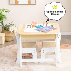 Costzon Kids Table and Chair Set, 3-in-1 Wooden Activity Table with Removable Tabletop, Blackboard & Whiteboard, Storage Space, Toddler Furniture for Arts, Crafts, Nursery, Preschool (Natural)