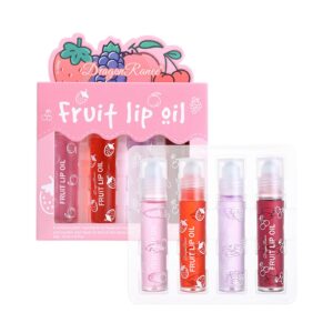 4pcs roll on lip oil hydrating lip gloss set, lip shine fruit lip gloss, transparent plumping lip gloss natural shiny, crystal jelly liquid lipstick long lasting lip care products for women and girl