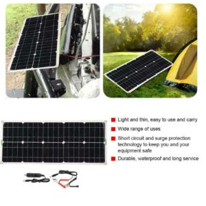 100W 12V Solar Panel Kit Battery Charger, Portable Flexible 100W Monocrystalline Solar Panel with Cigarette Lighter Plug, 12 Volt Off Grid System for Car Boat Automotive RV Trucks