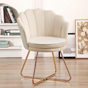 Furnimart Upholstered Accent Chair Living Room Chair, Velvet Curved Vanity Chair with Gold Plating Legs, Compy Cute Chairs for Bedroom, Living Room, Office, Guest Reception (Khaki)