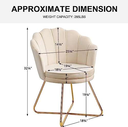 Furnimart Upholstered Accent Chair Living Room Chair, Velvet Curved Vanity Chair with Gold Plating Legs, Compy Cute Chairs for Bedroom, Living Room, Office, Guest Reception (Khaki)