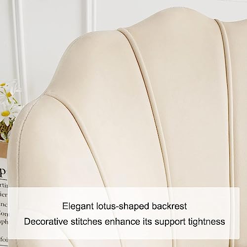 Furnimart Upholstered Accent Chair Living Room Chair, Velvet Curved Vanity Chair with Gold Plating Legs, Compy Cute Chairs for Bedroom, Living Room, Office, Guest Reception (Khaki)