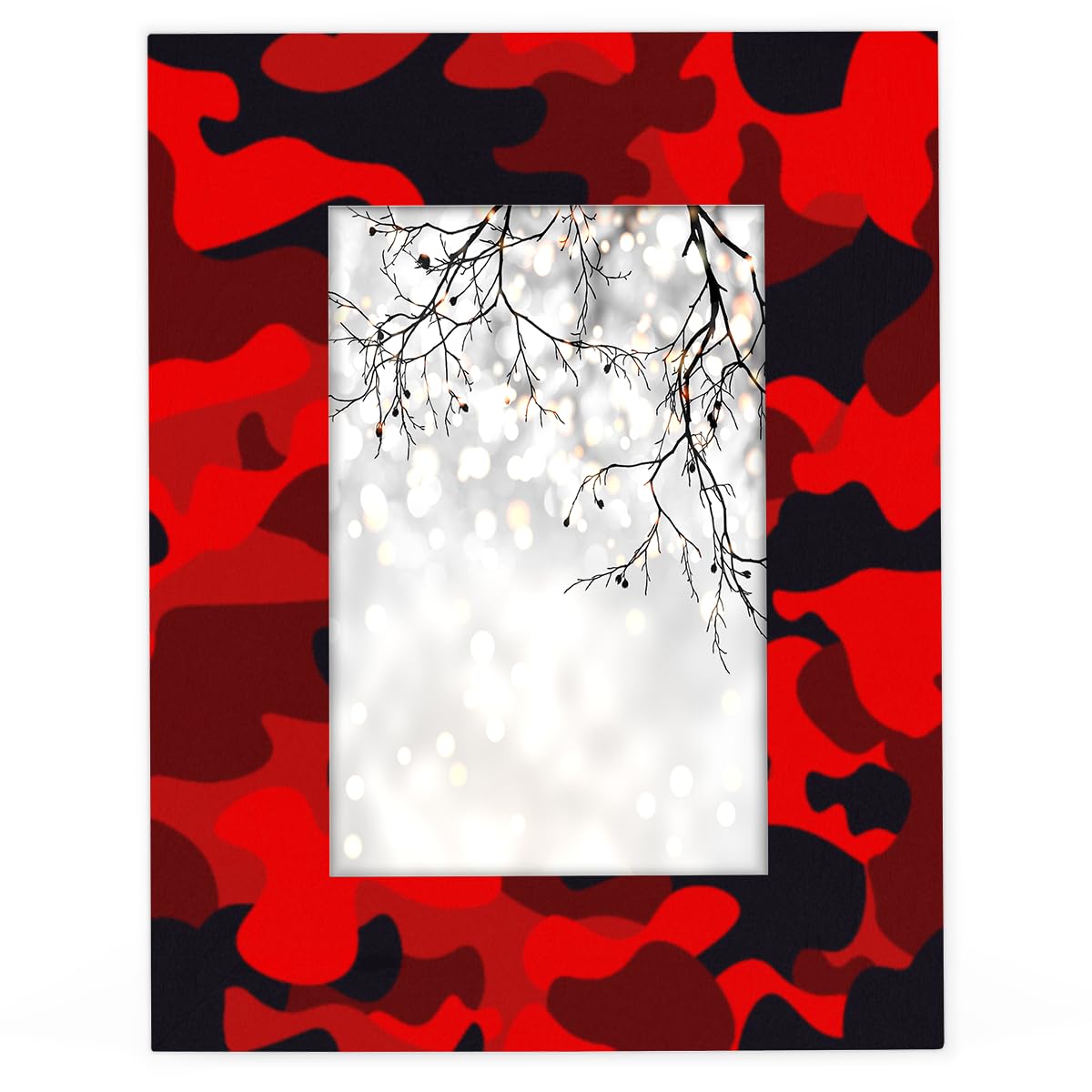 cfpolar Black and Red Camouflage 4x6 Picture Frame Solid Wood High Definition Acrylic Photo Frame Fits to 4x6 inch Photos, Wall Mounting Picture Frames for Tabletop or Wall Display Home Decor