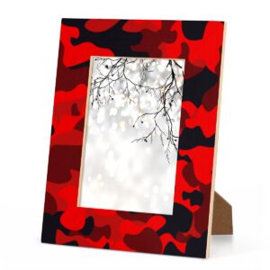 cfpolar Black and Red Camouflage 4x6 Picture Frame Solid Wood High Definition Acrylic Photo Frame Fits to 4x6 inch Photos, Wall Mounting Picture Frames for Tabletop or Wall Display Home Decor