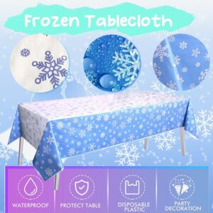 Lnkdeya Frozen Birthday Party Decorations for Girls -138Pcs Frozen Balloon Garland Arch Kit with Wonderland Backdrop Snowflake Tablecloth Foil Confetti Balloons for Winter Princess Girls