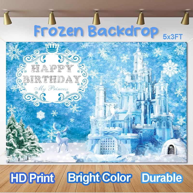 Lnkdeya Frozen Birthday Party Decorations for Girls -138Pcs Frozen Balloon Garland Arch Kit with Wonderland Backdrop Snowflake Tablecloth Foil Confetti Balloons for Winter Princess Girls