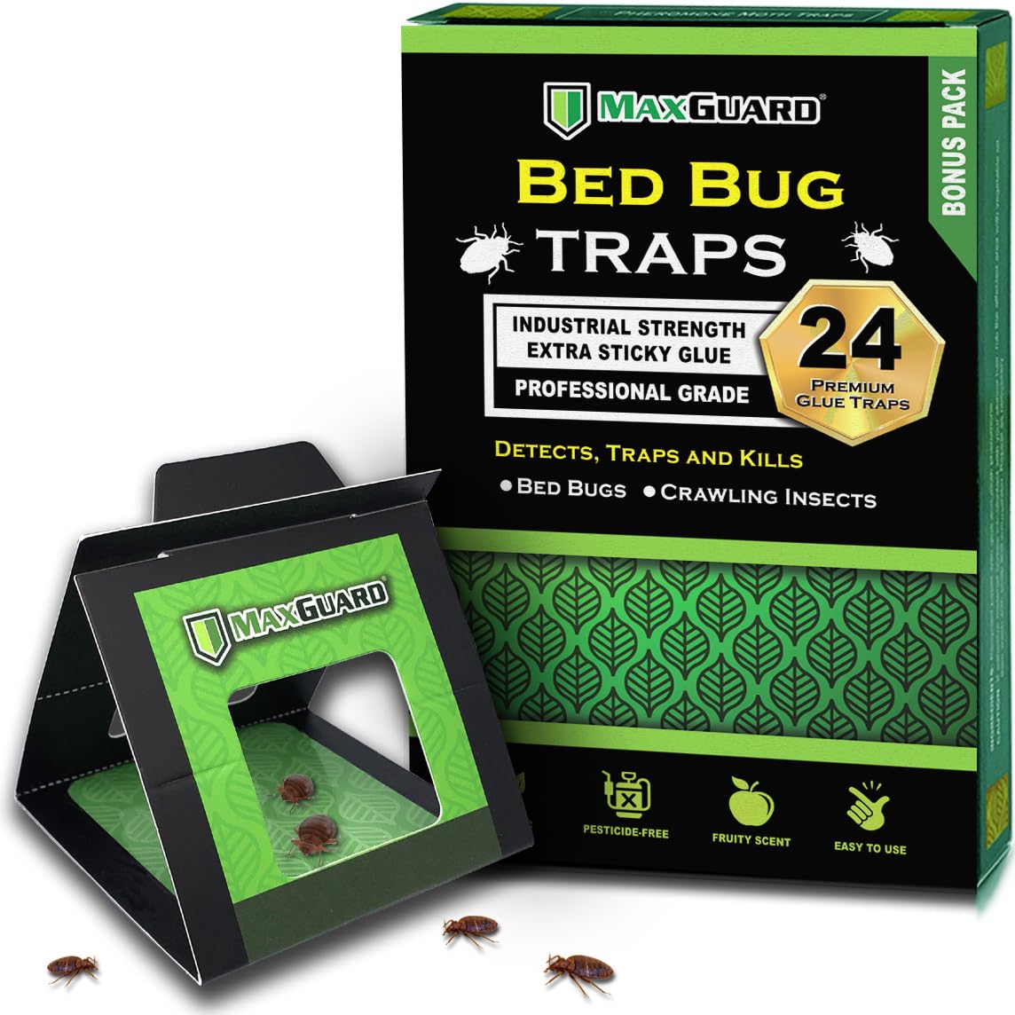 MaxGuard Bed Bug Traps (24 Traps) Non-Toxic Bed Bug Detection Traps. Detects, Traps, and Kills Bed Bugs and Crawling Insects Such as Spiders, Crickets, Cockroaches and Ants