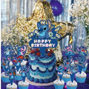 Cartoon Cake Topper, 14PCS Cupcake Toppers Happy Birthday Cake Topper Blue Cake decorations, Cake Topper Birthday Party Supplies