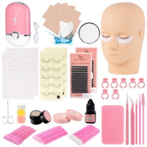 rose manor lash eyelash extension kit, lash kit for eyelash extension beginners, with mannequin head, individual lash glue, eyelash remover, fan, lash extension supplies tools for practice training