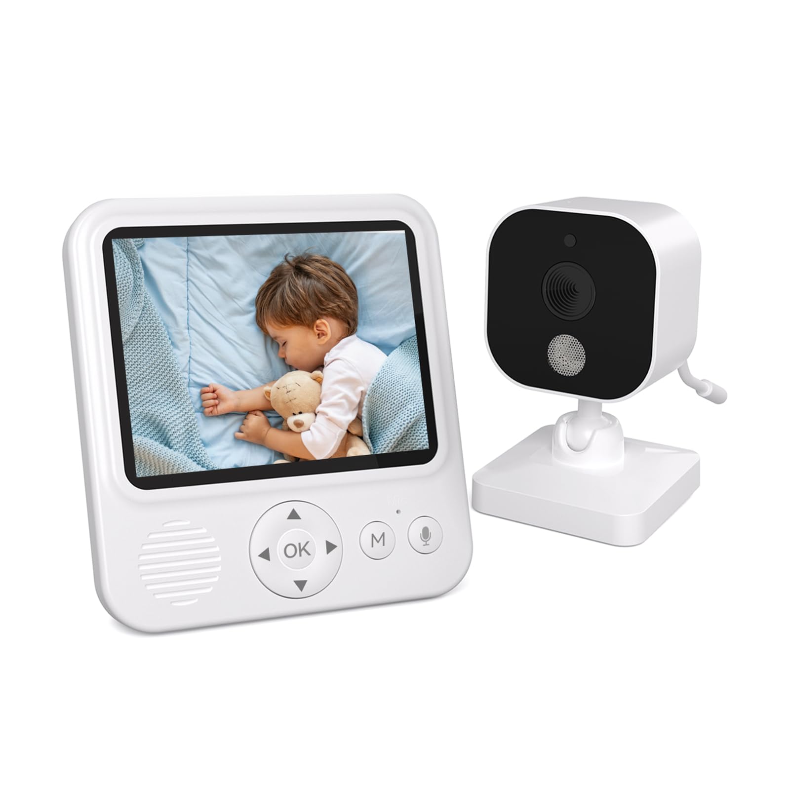 BABELIO Video Baby Monitor with Camera and Audio, 2-Way Talk, Long Range up to 1000ft, No WiFi Needed, Night Vision, Temperature Sensor, Wall Mountable & Portable for Travel - Baby Camera Monitor