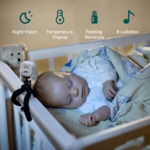 BABELIO Video Baby Monitor with Camera and Audio, 2-Way Talk, Long Range up to 1000ft, No WiFi Needed, Night Vision, Temperature Sensor, Wall Mountable & Portable for Travel - Baby Camera Monitor