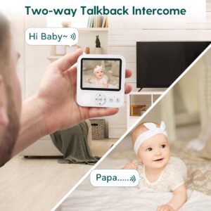 BABELIO Video Baby Monitor with Camera and Audio, 2-Way Talk, Long Range up to 1000ft, No WiFi Needed, Night Vision, Temperature Sensor, Wall Mountable & Portable for Travel - Baby Camera Monitor